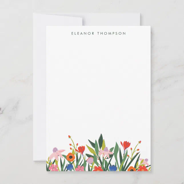Colorful Garden Floral Personalized Stationery Note Card | Zazzle