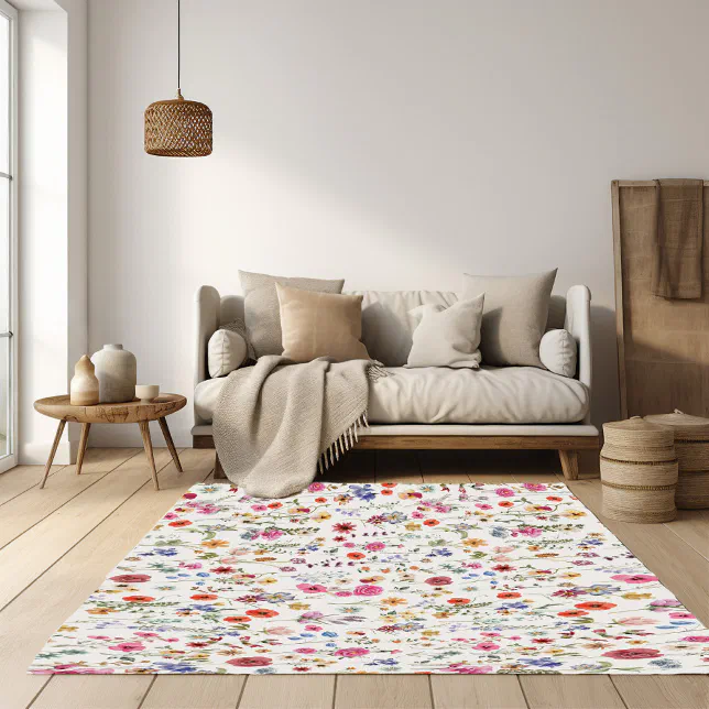 Colorful Garden Flowers Boho Wildflower Home Decor Rug | Zazzle