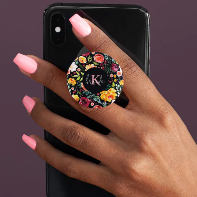 Colorful garden flowers pattern custom monograms PopSocket | Zazzle