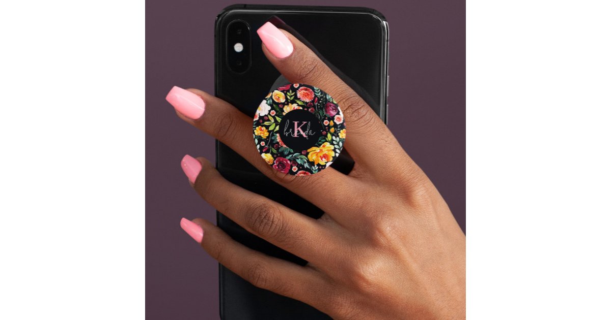 Colorful garden flowers pattern custom monograms PopSocket | Zazzle
