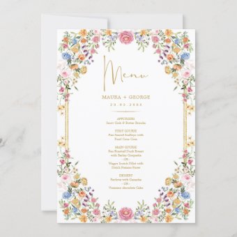 Colorful Garden Flowers Spring Wedding Menu Card | Zazzle