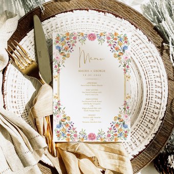 Colorful Garden Flowers Spring Wedding Menu Card | Zazzle