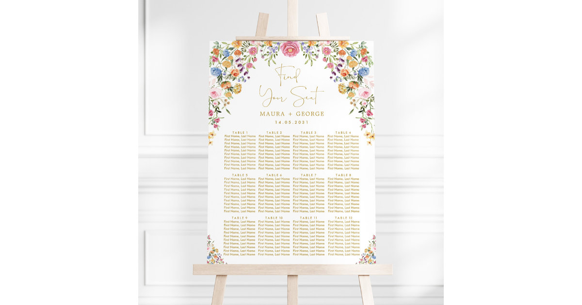 Colorful Garden Flowers Wedding Seating Chart | Zazzle