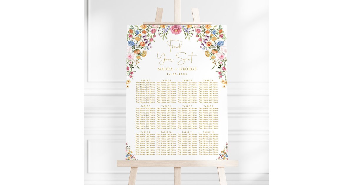 Colorful Garden Flowers Wedding Seating Chart | Zazzle