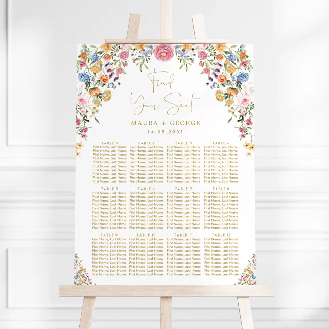 Colorful Garden Flowers Wedding Seating Chart | Zazzle