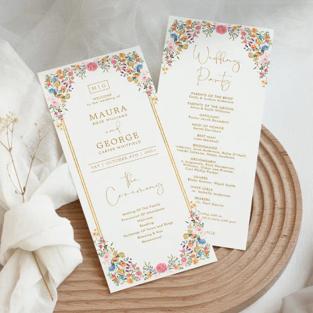 Colorful Garden Flowers Wildflower Wedding Program | Zazzle