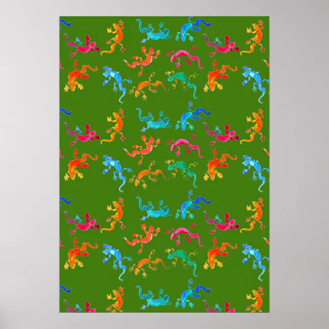Colorful geckos nature watercolor illustration poster | Zazzle