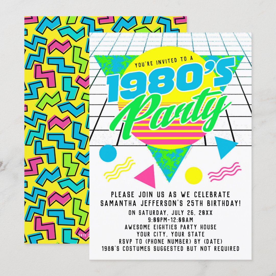 Colorful Geometric 1980s Retro 80s Birthday Party Invitation | Zazzle