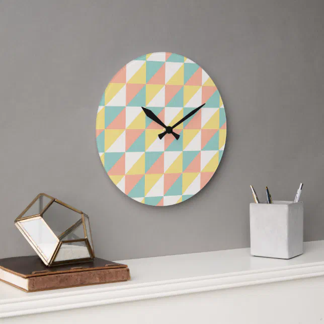 Colorful Geometric Abstract Triangle Pattern Large Clock | Zazzle