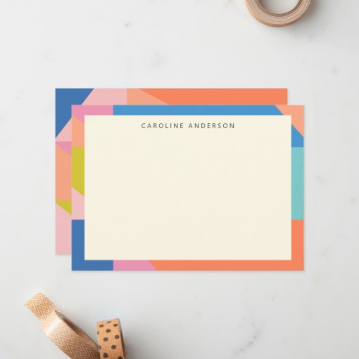 Colorful Geometric Border Personalized Name Note Card | Zazzle