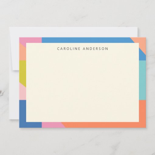 Colorful Geometric Border Personalized Name Note Card | Zazzle