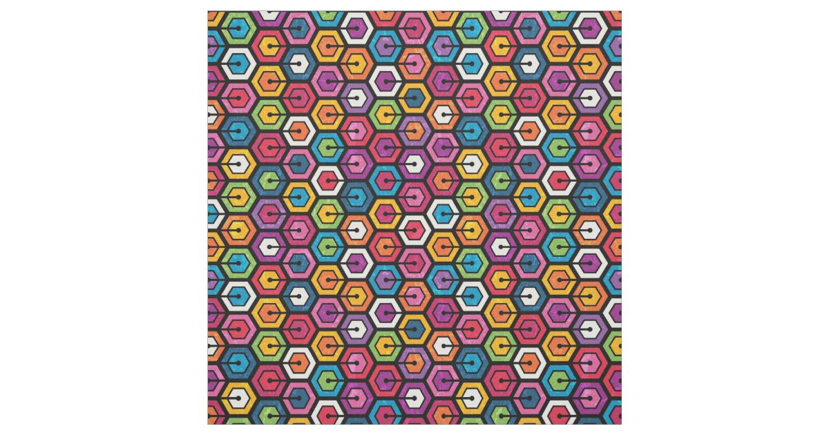 Colorful geometric pattern with hexagons fabric | Zazzle