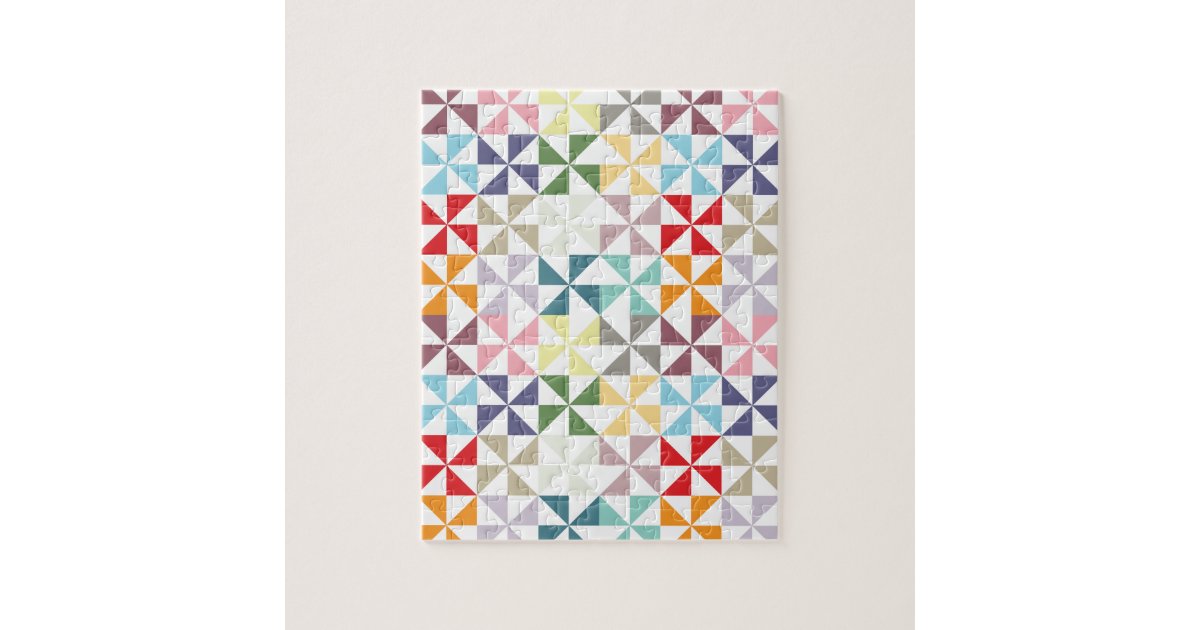 Colorful Geometric Pinwheel Jigsaw Puzzle | Zazzle
