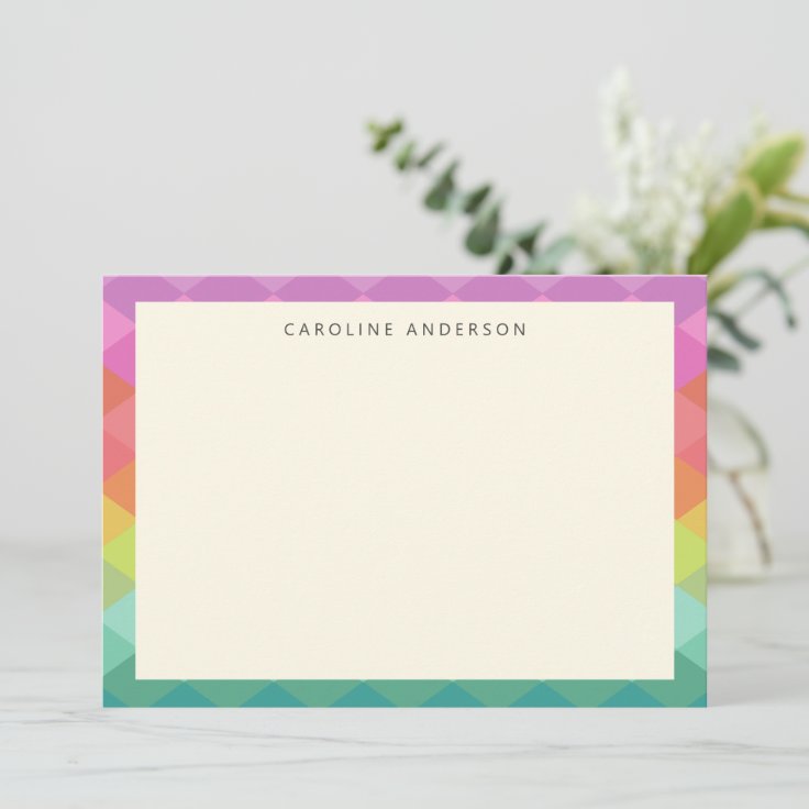 Colorful Geometric Shapes Rainbow Personalized Note Card | Zazzle