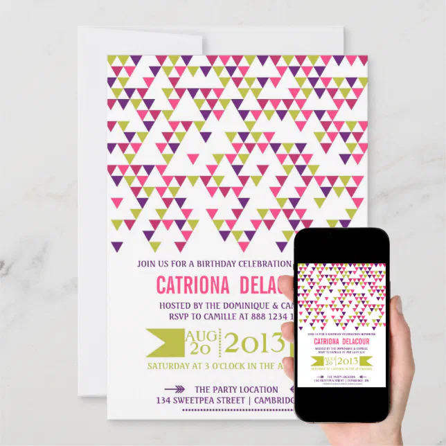 Colorful Geometric Triangles Birthday Invitation | Zazzle