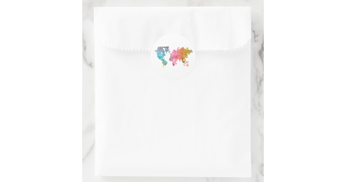 Colorful Geometric World Map– Trendy Classic Round Sticker | Zazzle