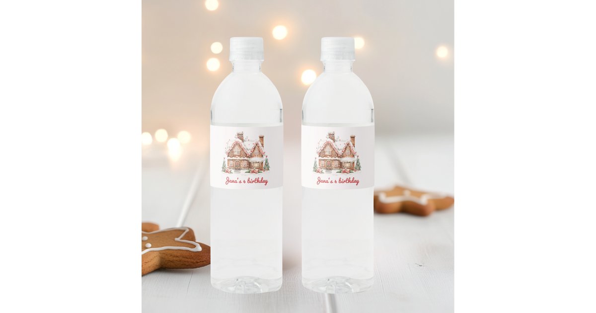 Colorful Gingerbread House Birthday Water Bottle Label | Zazzle