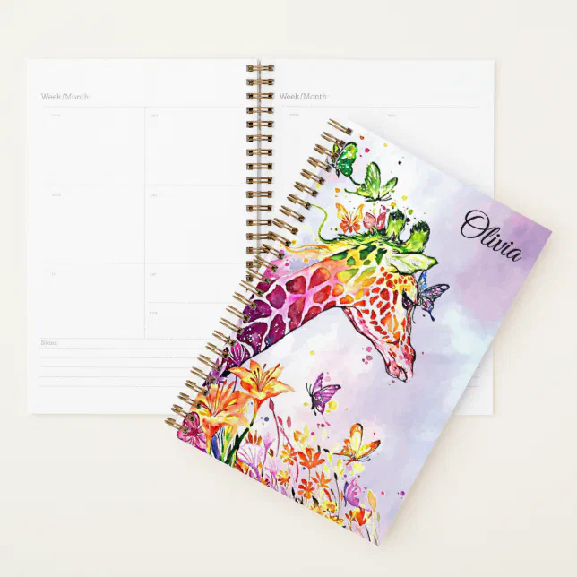 Colorful Giraffe and Butterflies Planner | Zazzle