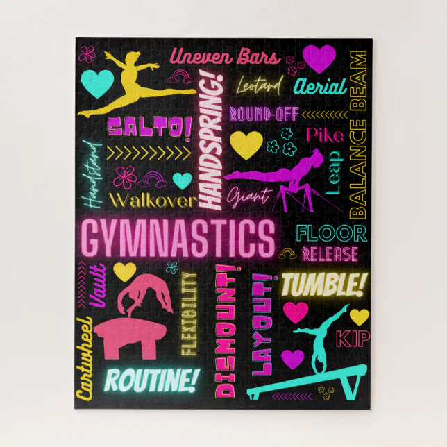 Colorful Girls Gymnastics Glossary Typography Jigsaw Puzzle | Zazzle