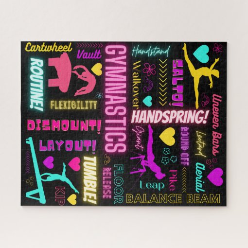 Colorful Girls Gymnastics Glossary Typography Jigsaw Puzzle | Zazzle