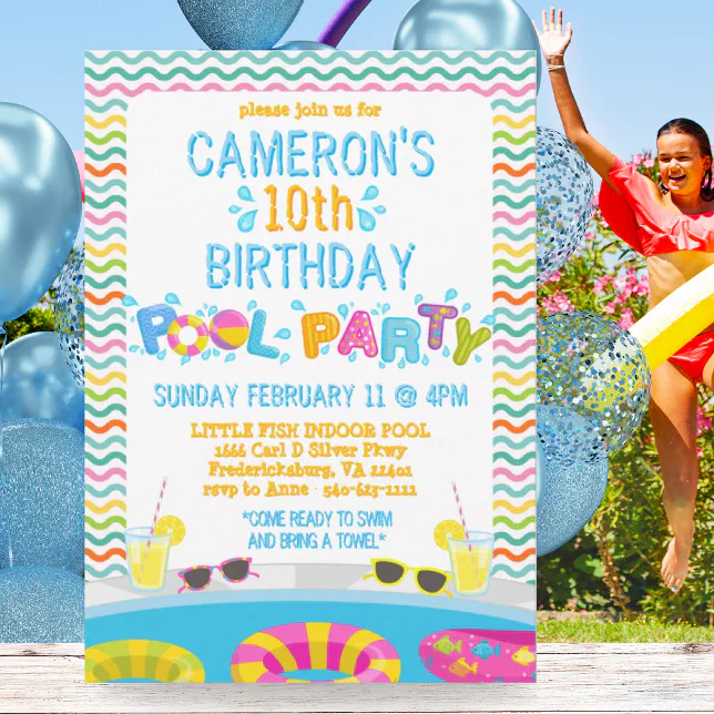 Colorful Girls Splash Pool Party Birthday Invitation | Zazzle