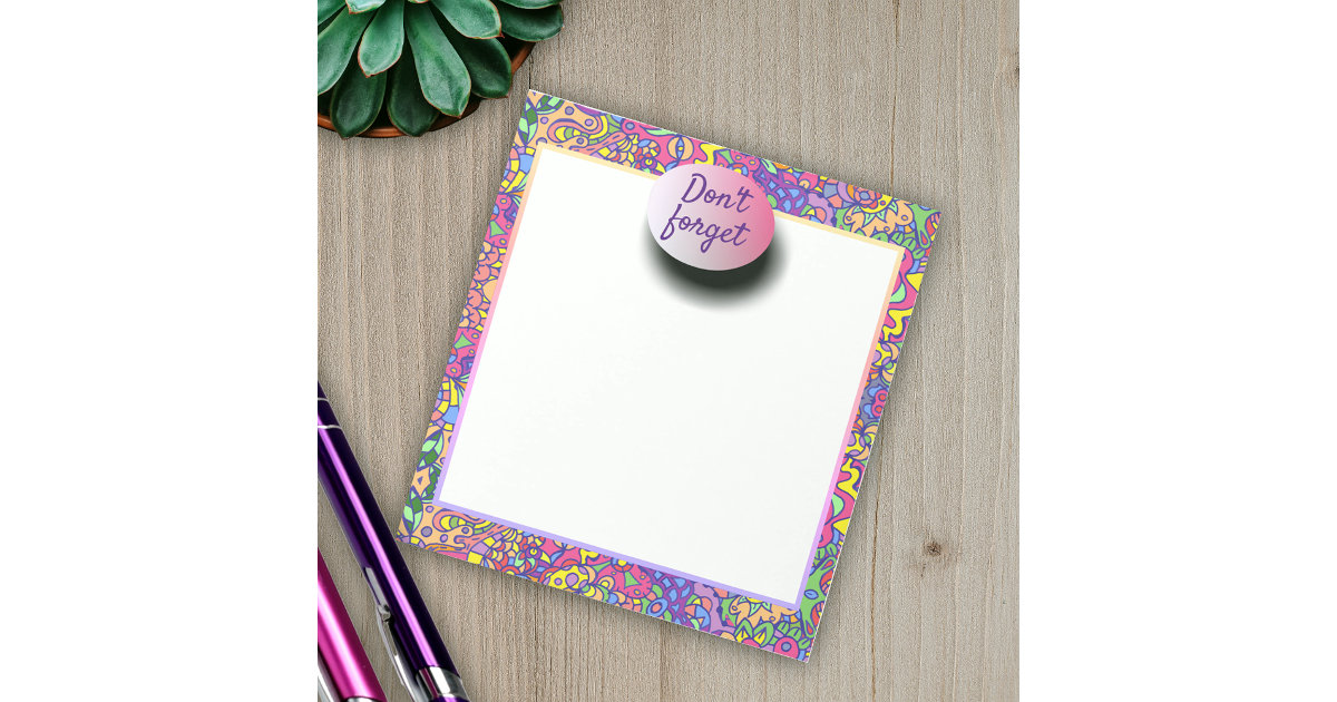 Colorful Girly Hip Doodles Fantasy Don't Forget Notepad | Zazzle