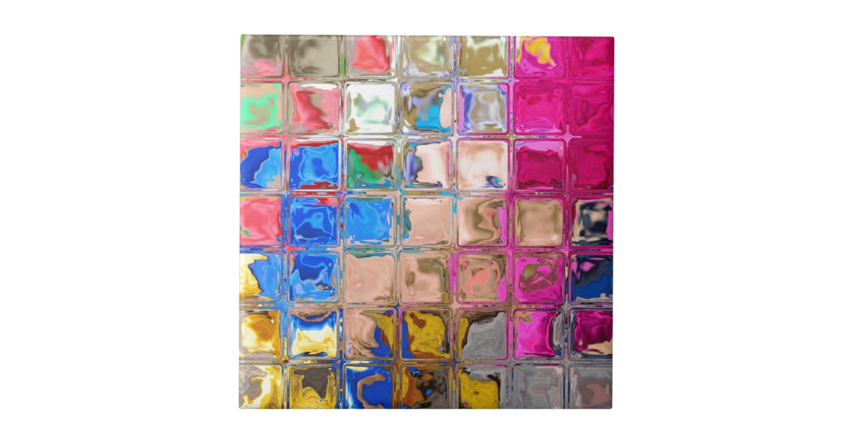 Colorful glass blocks texture ceramic tile | Zazzle