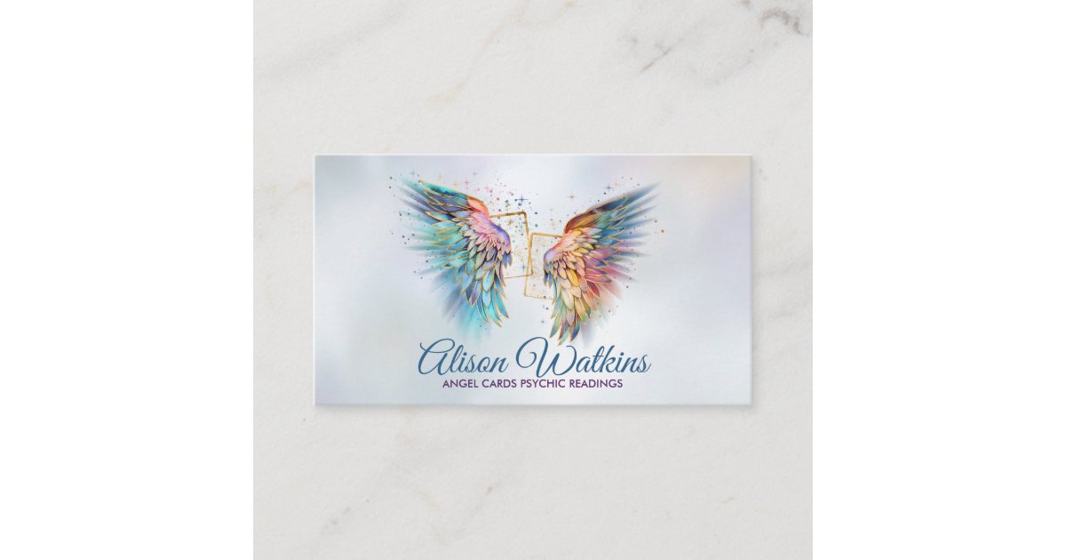 Colorful glowing Angel wings cards | Zazzle