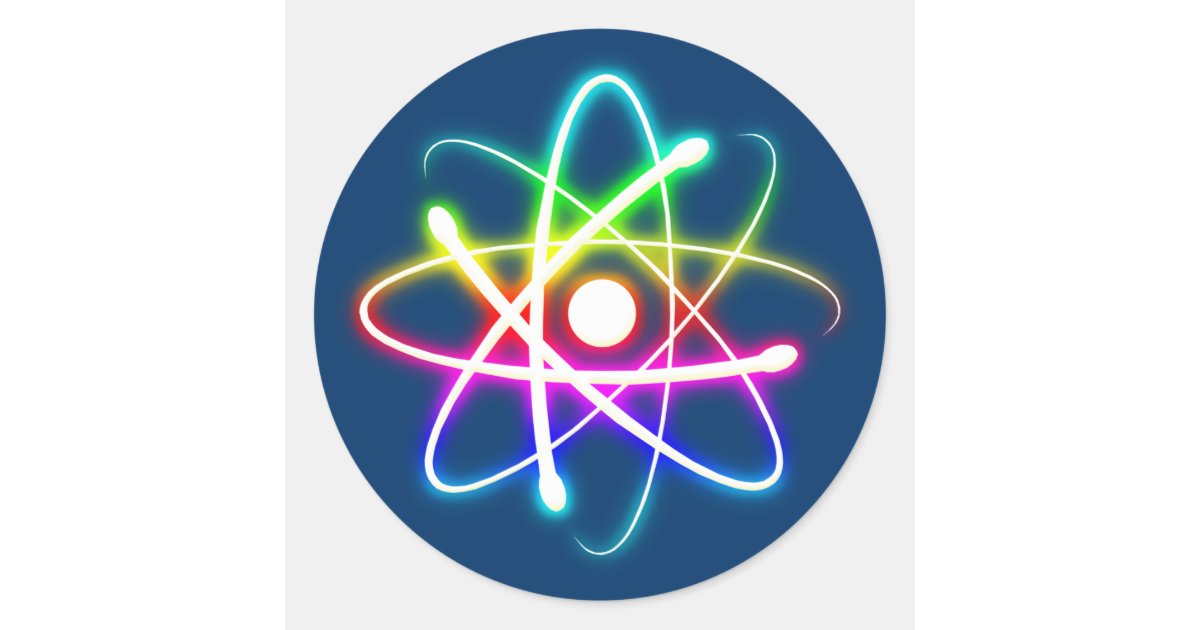 Colorful Glowing Atom - sky blue Classic Round Sticker | Zazzle