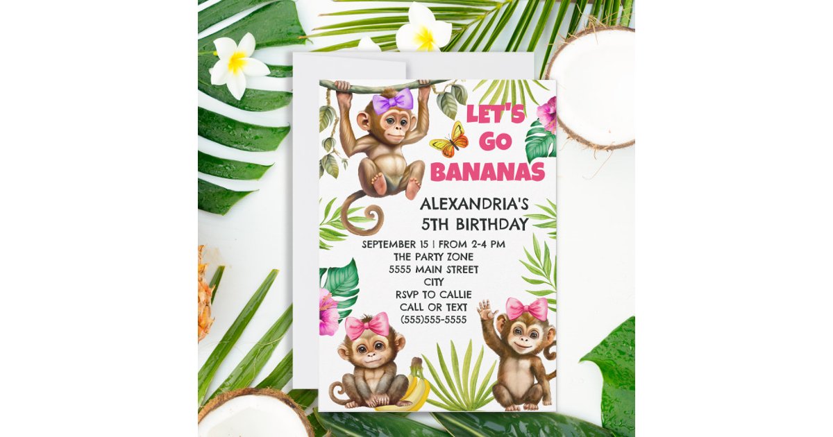 Colorful Go Bananas Monkey Jungle Child's Birthday Invitation | Zazzle