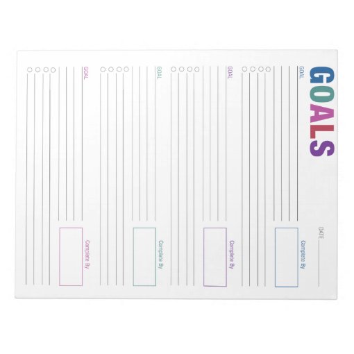 Colorful Goal Tracking Notepad | Zazzle