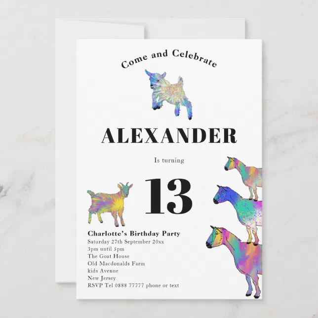 Colorful Goat Themed Birthday Party Invitation | Zazzle