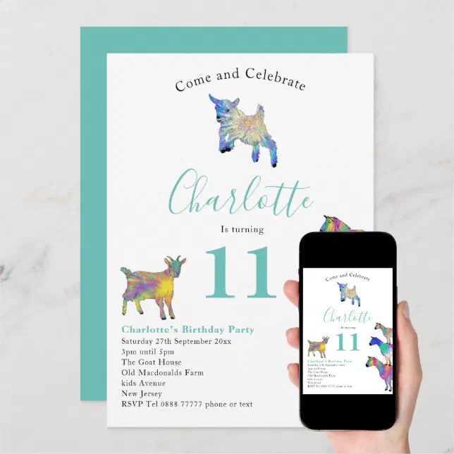 Colorful Goats Birthday Party Invitation | Zazzle