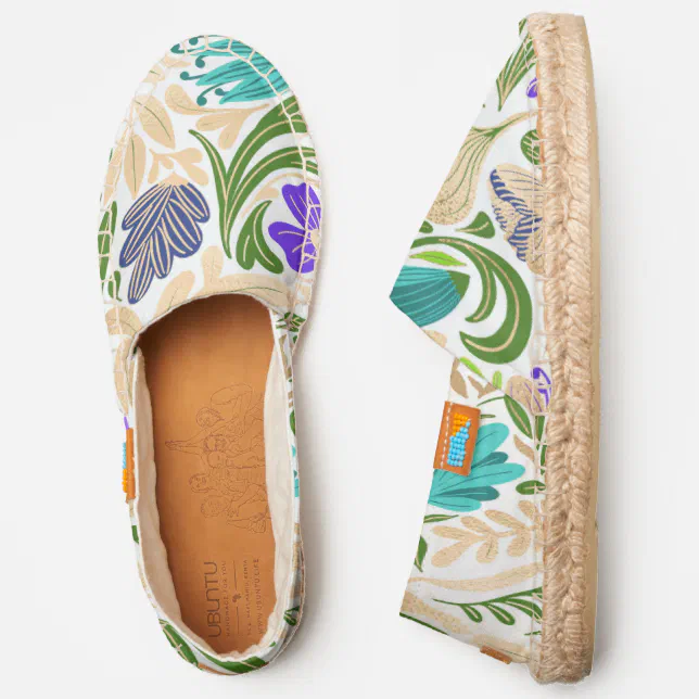 Colorful Gold Floral Leaf Illustration Pattern Espadrilles | Zazzle