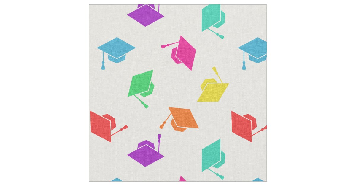 Colorful Graduation Cap Pattern Fabric | Zazzle