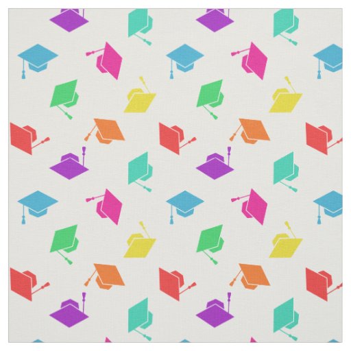 Colorful Graduation Cap Pattern Fabric | Zazzle