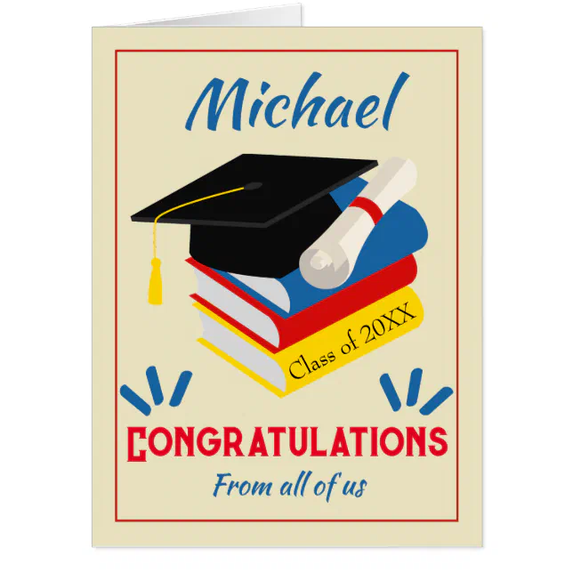 Colorful Graduation Congratulation Cap Scroll Big Card | Zazzle