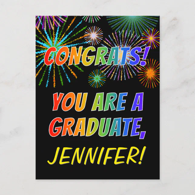 Colorful Graduation Congratulations + Custom Name Postcard | Zazzle