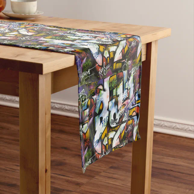 Colorful Graffiti Words Short Table Runner | Zazzle