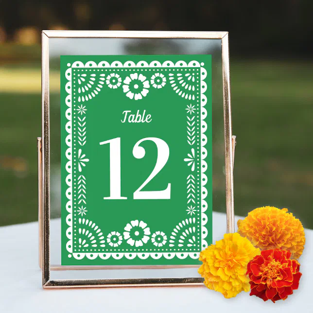 Colorful Green Papel Picado Wedding Table Number | Zazzle