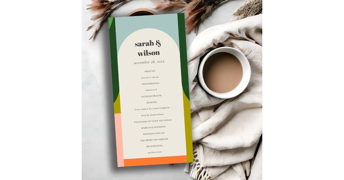 Colorful Groovy Retro Arch Bold Wedding Program | Zazzle