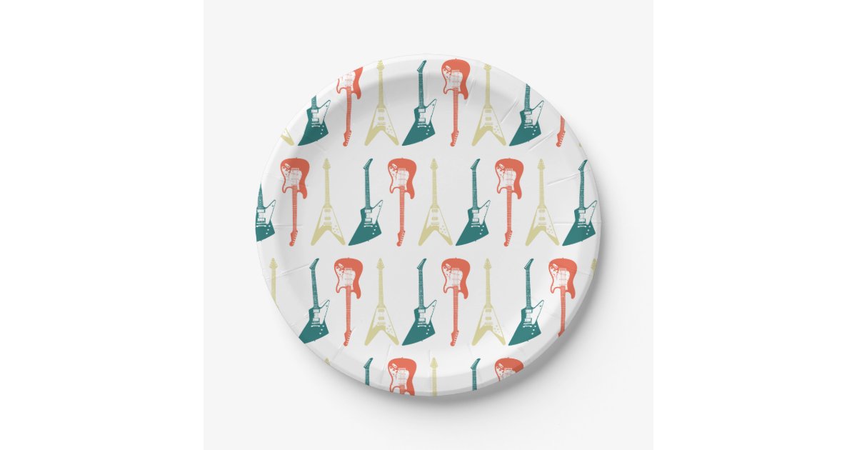 Colorful Guitar Rock and Roll Rockstar Birthday Paper Plates | Zazzle