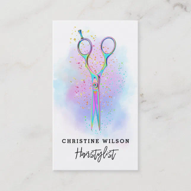 colorful hairdresser scissors business card | Zazzle