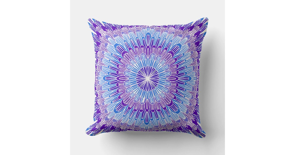 Colorful Hand-Drawn Flower Mandala Throw Pillow | Zazzle