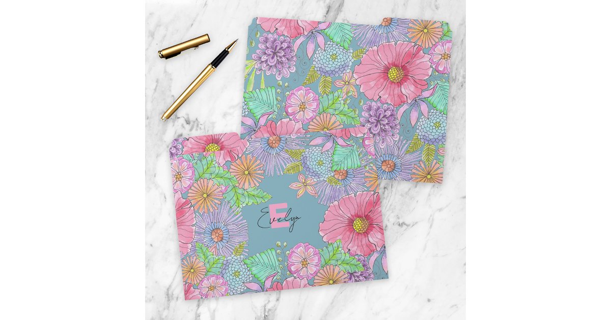 Colorful Hand-Painted Flowers and Leaves Botanical File Folder | Zazzle