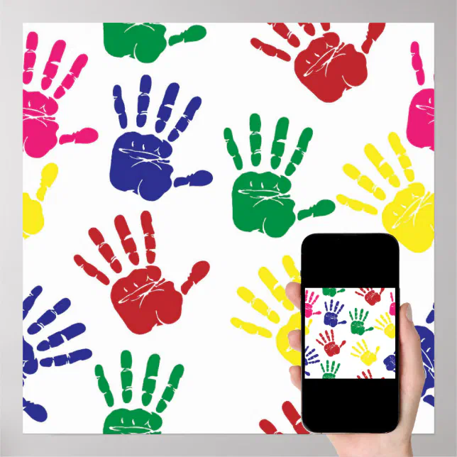 Colorful Hand Prints Office School Poster | Zazzle