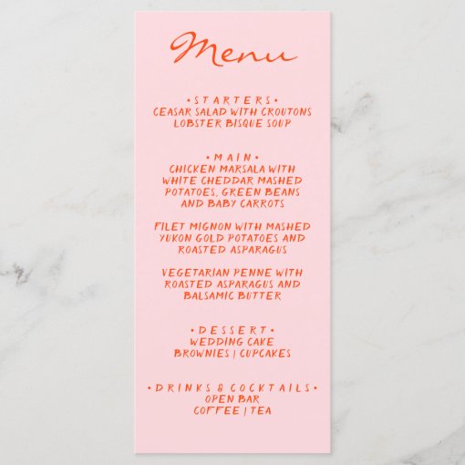 Colorful Hand Written Painted Pinstripes Wedding Menu | Zazzle