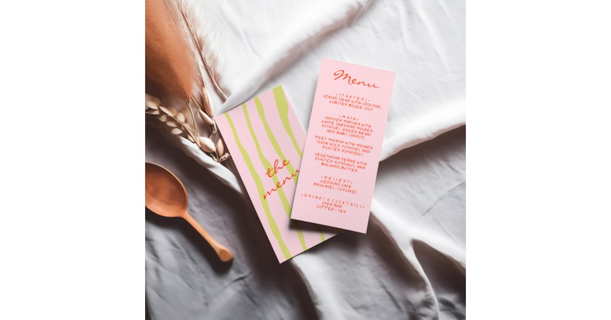 Colorful Hand Written Painted Pinstripes Wedding Menu | Zazzle