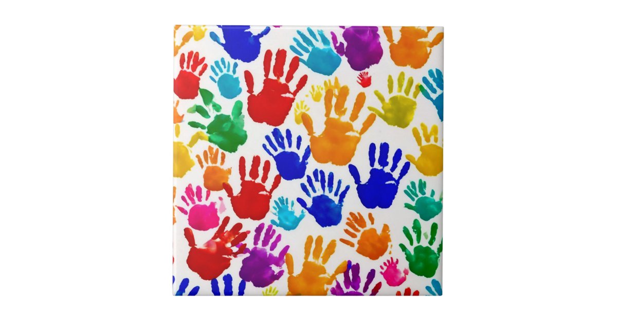 Colorful HandPrint Ceramic Tile | Zazzle