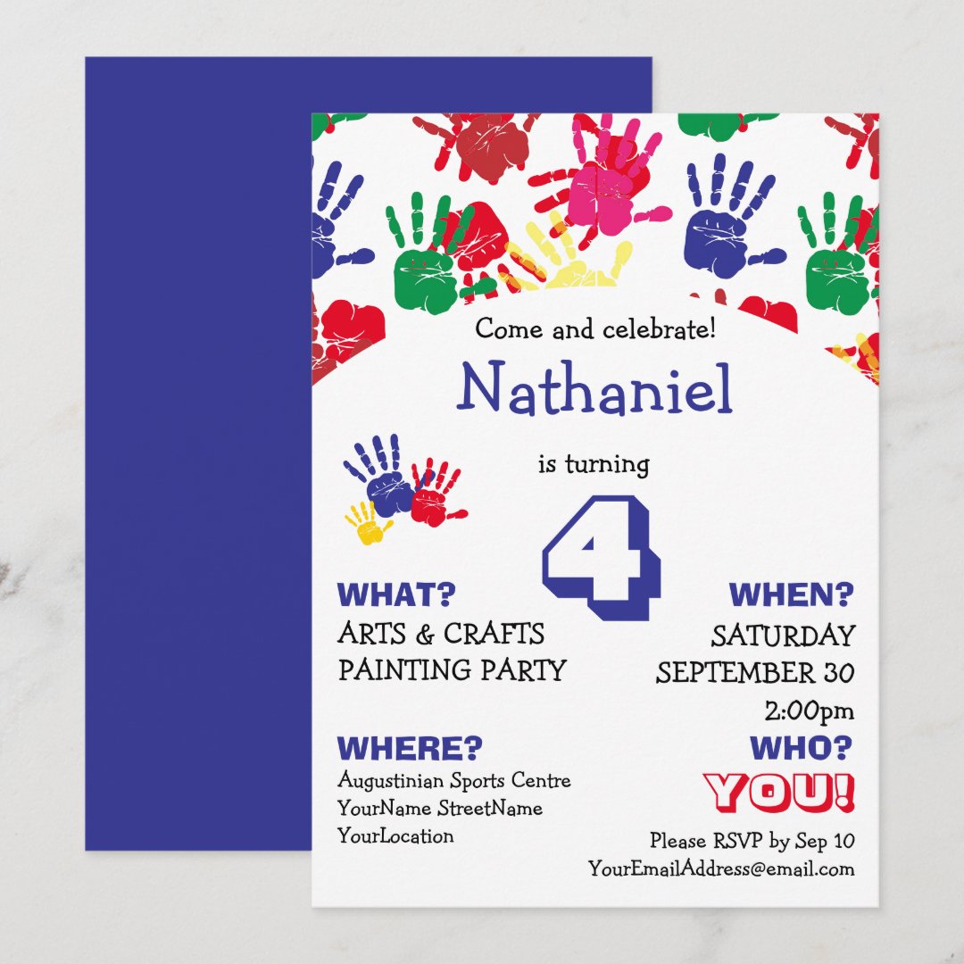 Colorful Handprints Kids Birthday Party Invitation | Zazzle
